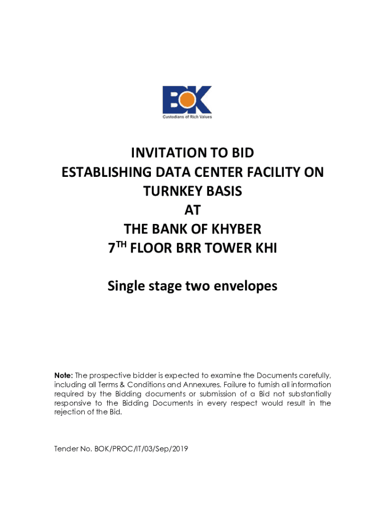 Fillable Online invitation to bid establishment of data center facility ...