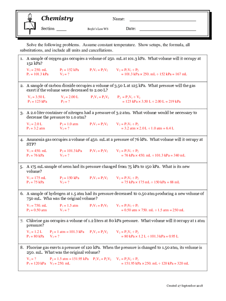 Section 3 2 The Gas Laws Answer Key - Fill Online, Printable, Fillable ...