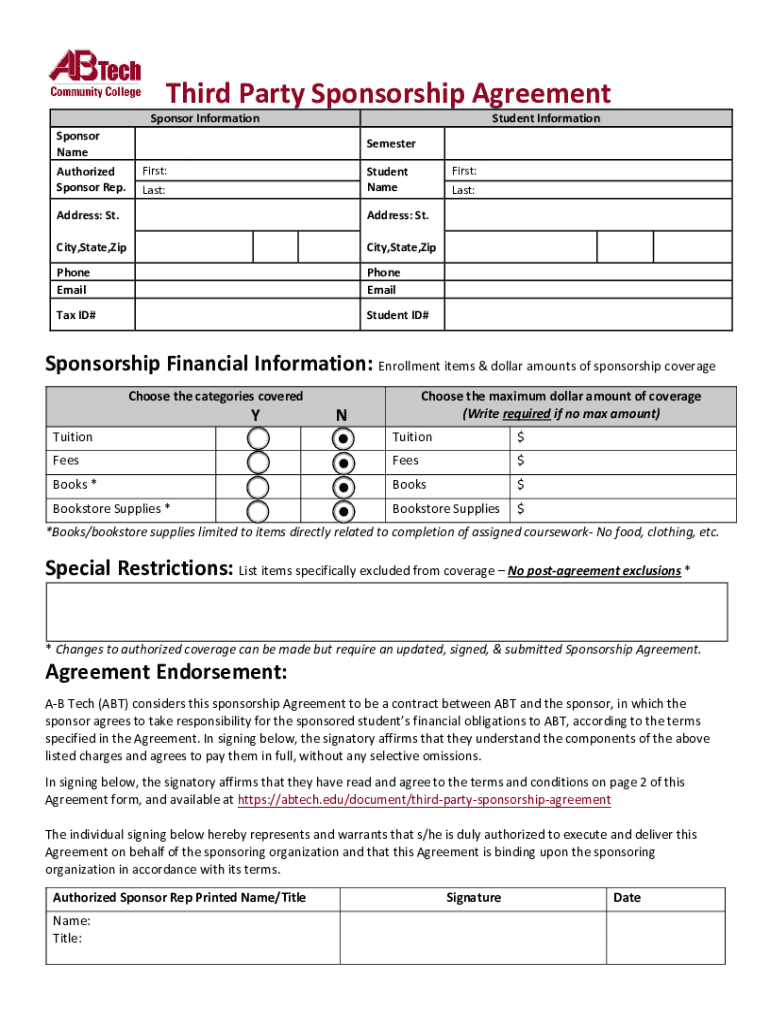 Fillable Online A-B Tech Third Party Sponsorship Agreement. A-B Tech ...