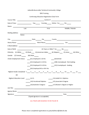 Fillable Online EMS Training Continuing Education Registration Data ...