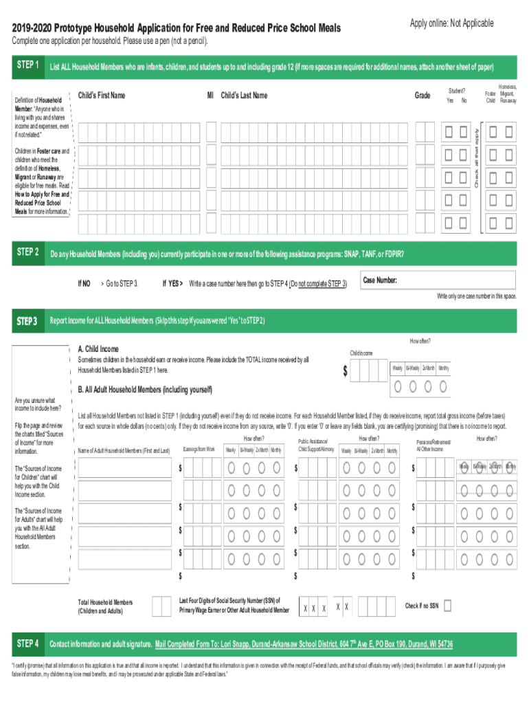 Fillable Online 2022-2023 Prototype Household Application for Free and ...