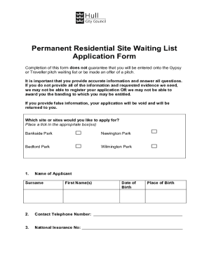 Fillable Online Permanent Residential Site Waiting List Application ...