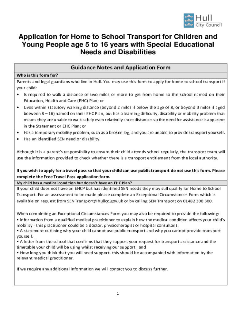 Fillable Online Home to School SEN Travel application form 158kb Fax ...