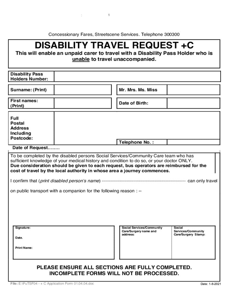 Fillable Online Disability Travel Request +C. Disability Travel Request ...