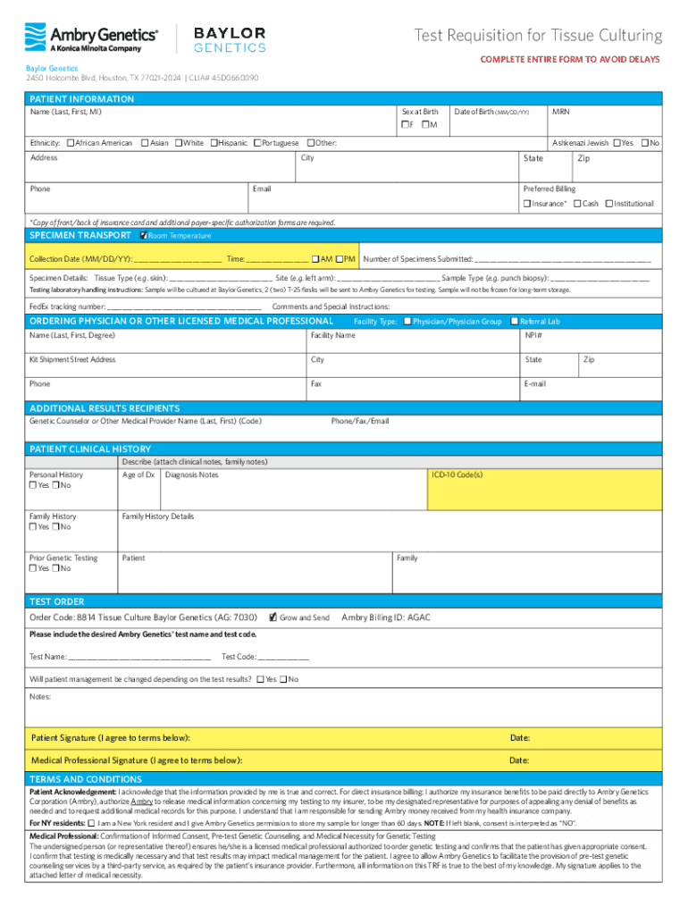 Fillable Online Oncology Test Requisition for Tissue Culturing - Ambry ...