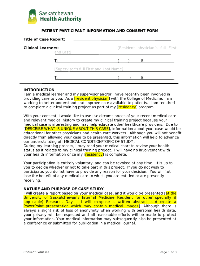 patient participant ination and consent Doc Template | pdfFiller