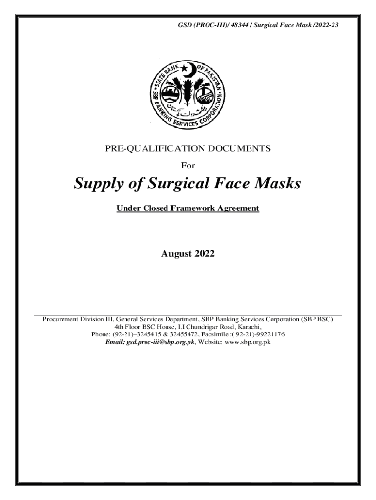Fillable Online Supply of Surgical Face Masks - State Bank of Pakistan ...