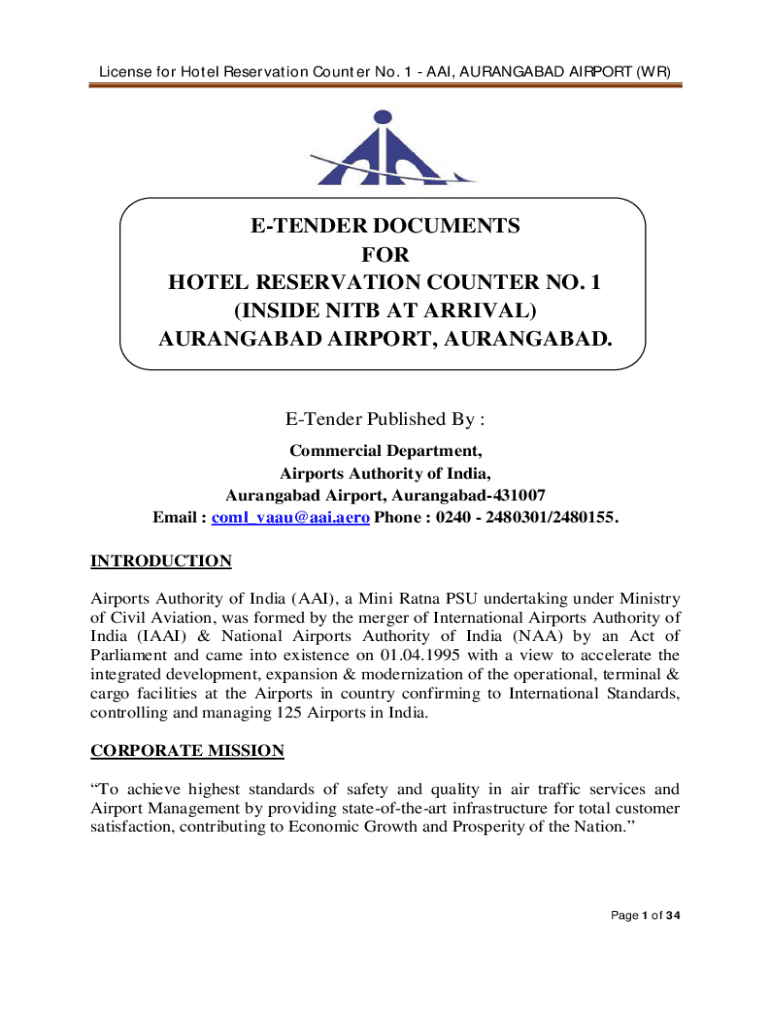Fillable Online Tender for Hotel Reservation Counter No. 1 InsTenders ...