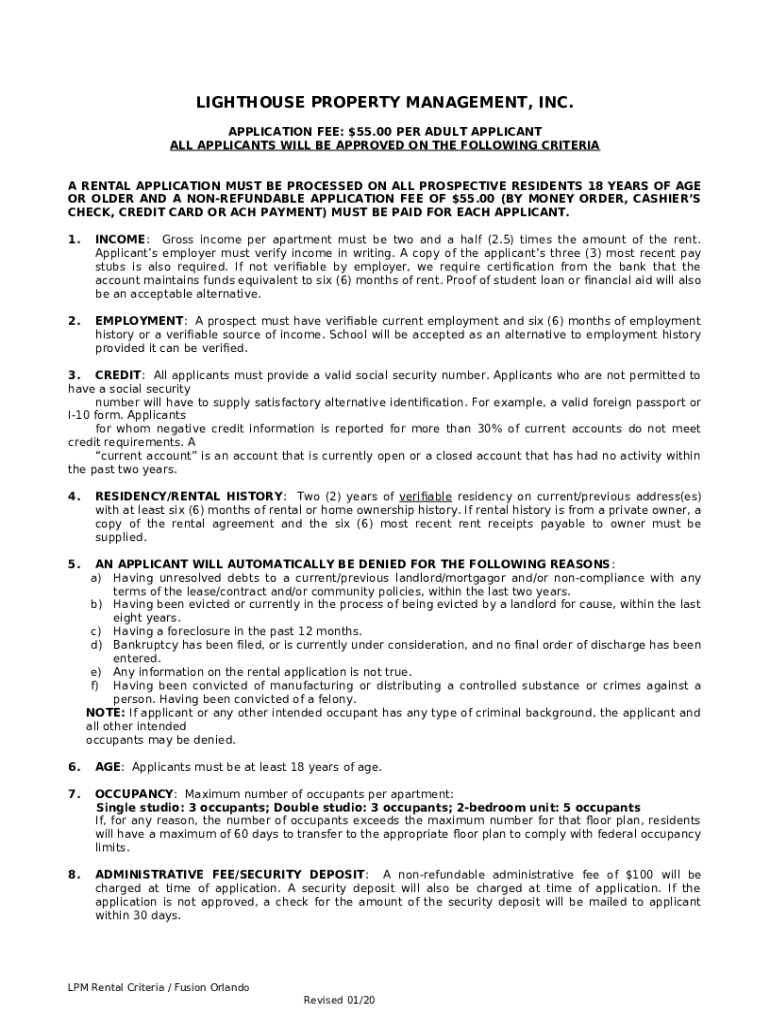 Application Requirements/Screening Criteria Doc Template | pdfFiller