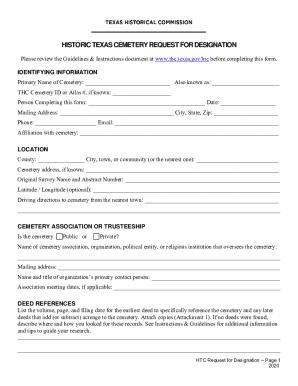 Fillable Online Fill - Free fillable HISTORIC TEXAS CEMETERY REQUEST ...