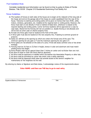 Fillable Online Instructions for Completion of Pool/Fence/Landscape ...