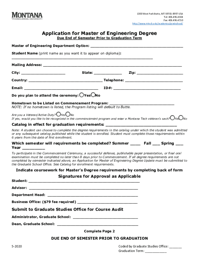 Fillable Online Application for Master of Engineering Degree ...