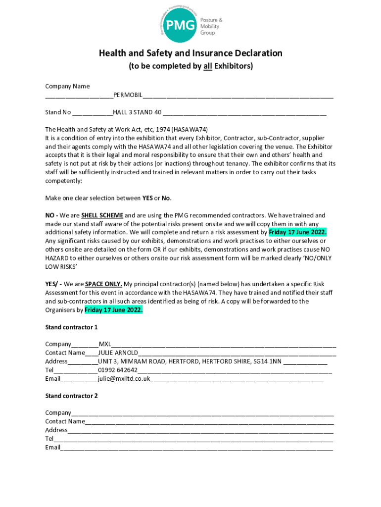 Fillable Online Health safety form Fax Email Print - pdfFiller