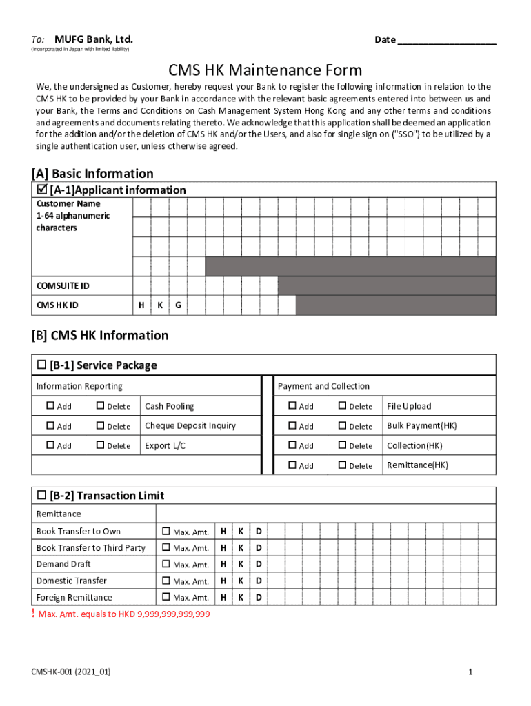 Fillable Online CMS HK Maintenance Form Fax Email Print - pdfFiller