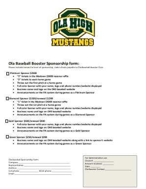 Fillable Online Ola Baseball Booster Sponsorship form: Fax Email Print ...