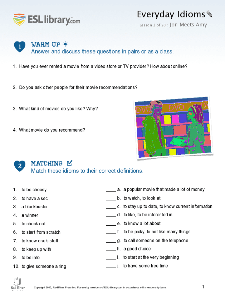 Fillable Online Everyday-Idioms.pdf - Everyday Idioms 1 Episode 1: e pl ...