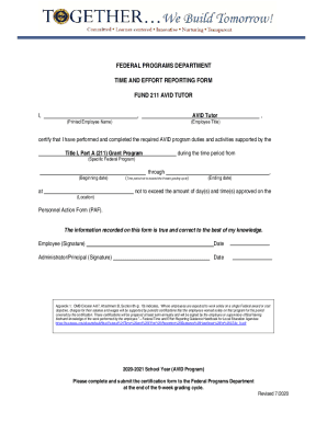 Fillable Online 2020-2021 AVID Tutor Time and Effort Reporting Form ...