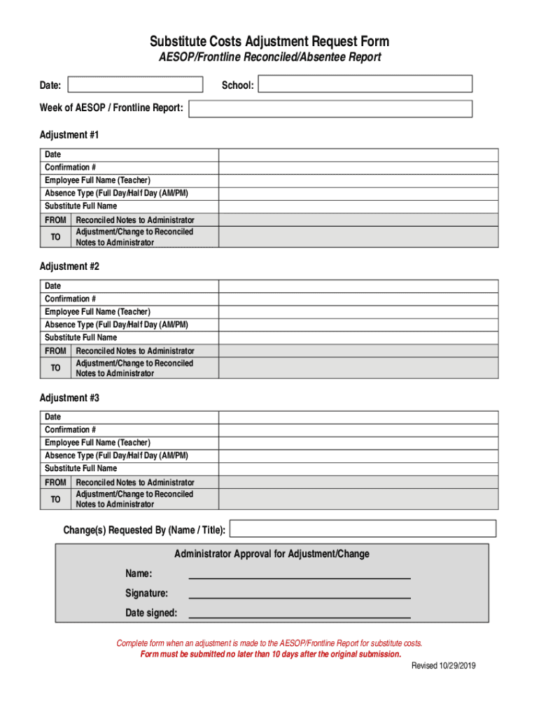 Fillable Online 10292019 Title I, Part A Substitute Costs Adjustment ...
