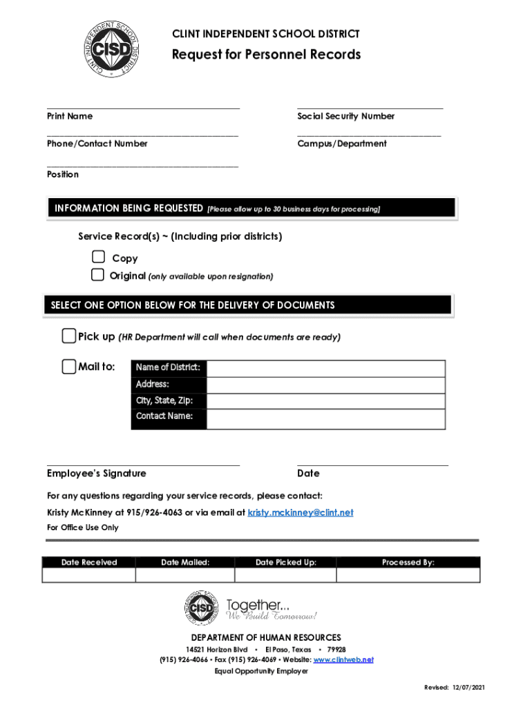 Fillable Online Service Record Information - Human Resources Fax Email ...