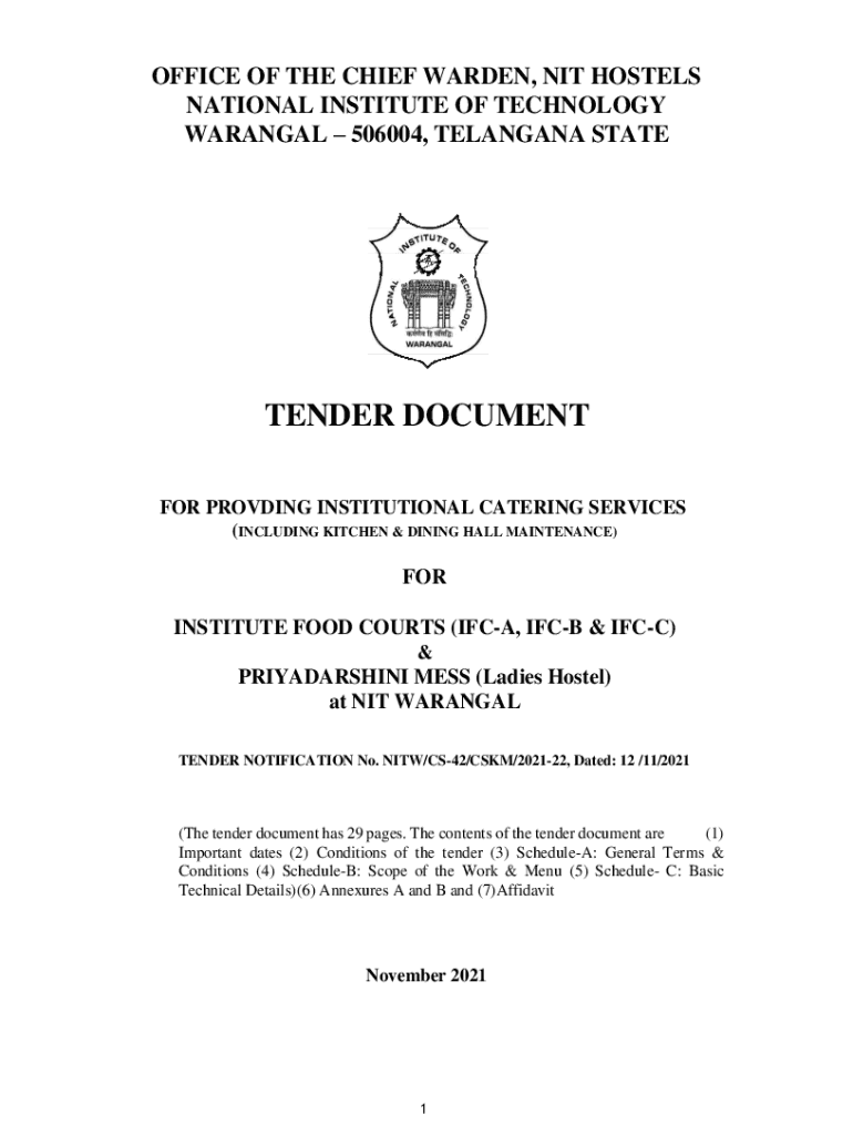 Fillable Online Fillable Online tender document - NIT Warangal Fax Email Print Fax Email Print ...