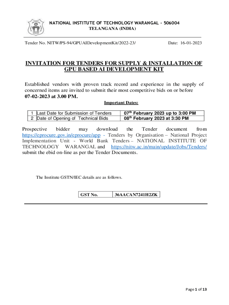 Fillable Online NATIONAL INSTITUTE OF TECHNOLOGY WARANGAL - 506004 Fax ...