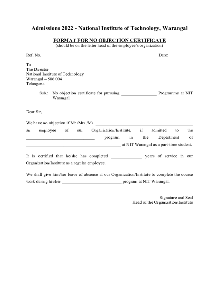 Fillable Online Form I No Objection Certificate - IIT Patna Fax Email ...