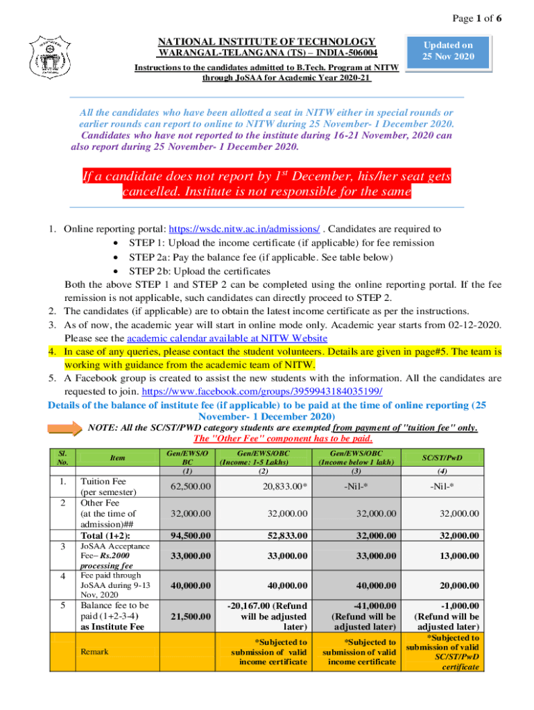 Fillable Online JEE Main 2023 Cutoff for NIT Warangal - Check here Fax ...