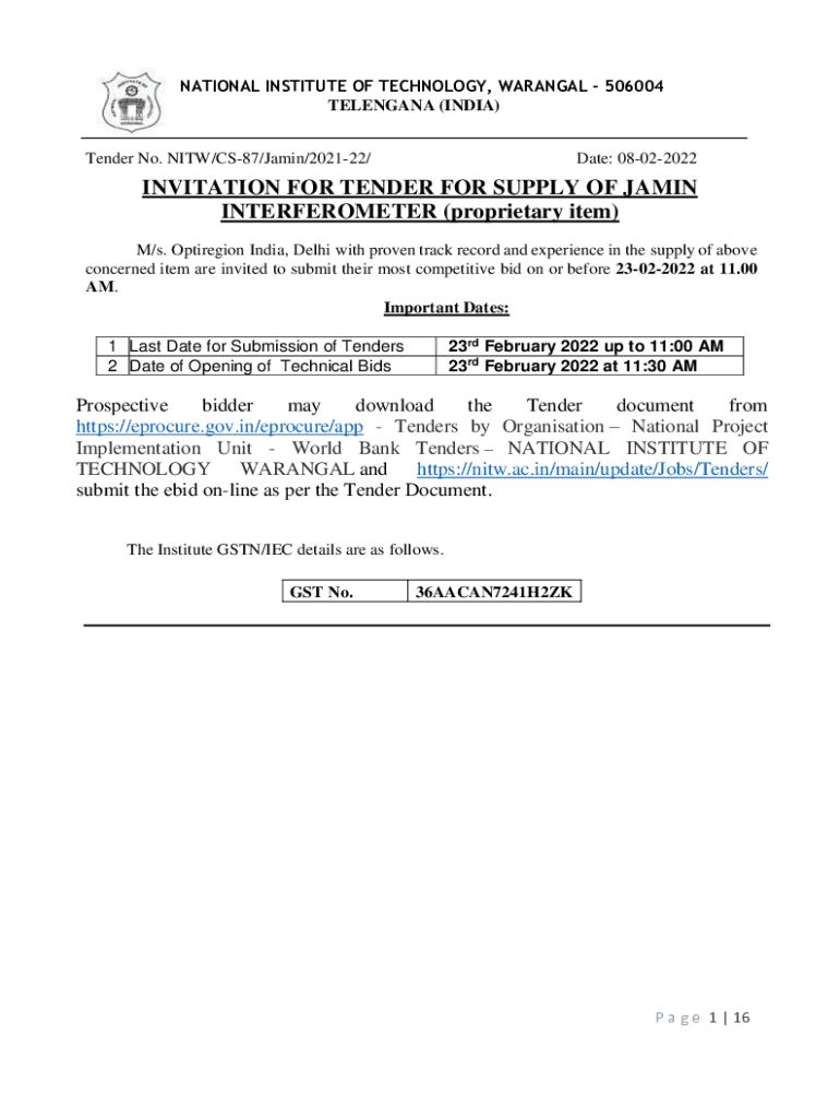 Fillable Online Invitation of Tenders for Engagement of Security Agency ...
