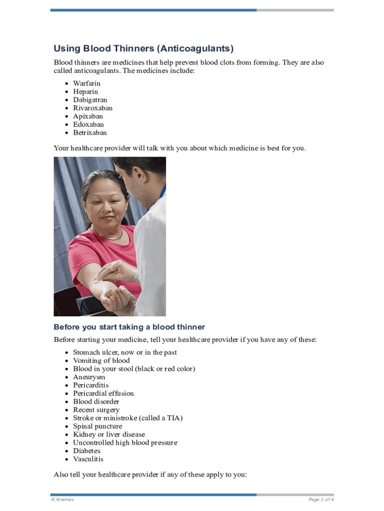 Fillable Online Anticoagulants (Blood Thinners): What They Do, Types ...