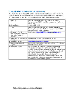 Synopsis of the Request for Quotation - ACBAR Doc Template | pdfFiller