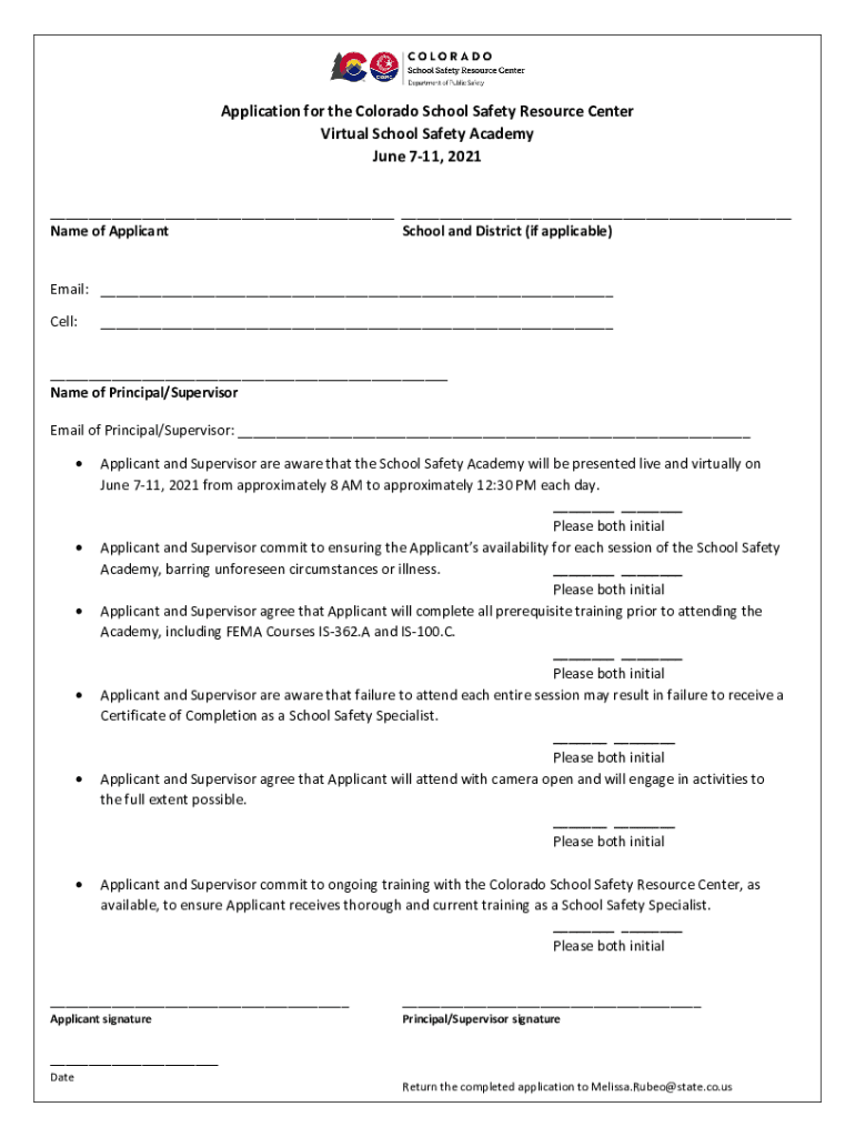 Fillable Online Application for the Colorado School Safety Resource ...