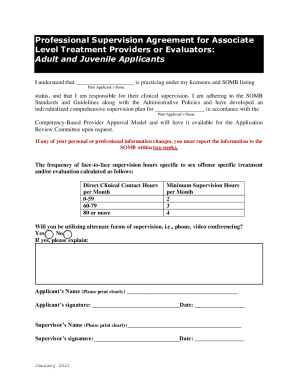Fillable Online Professional Supervision Agreement for Associate Level ...