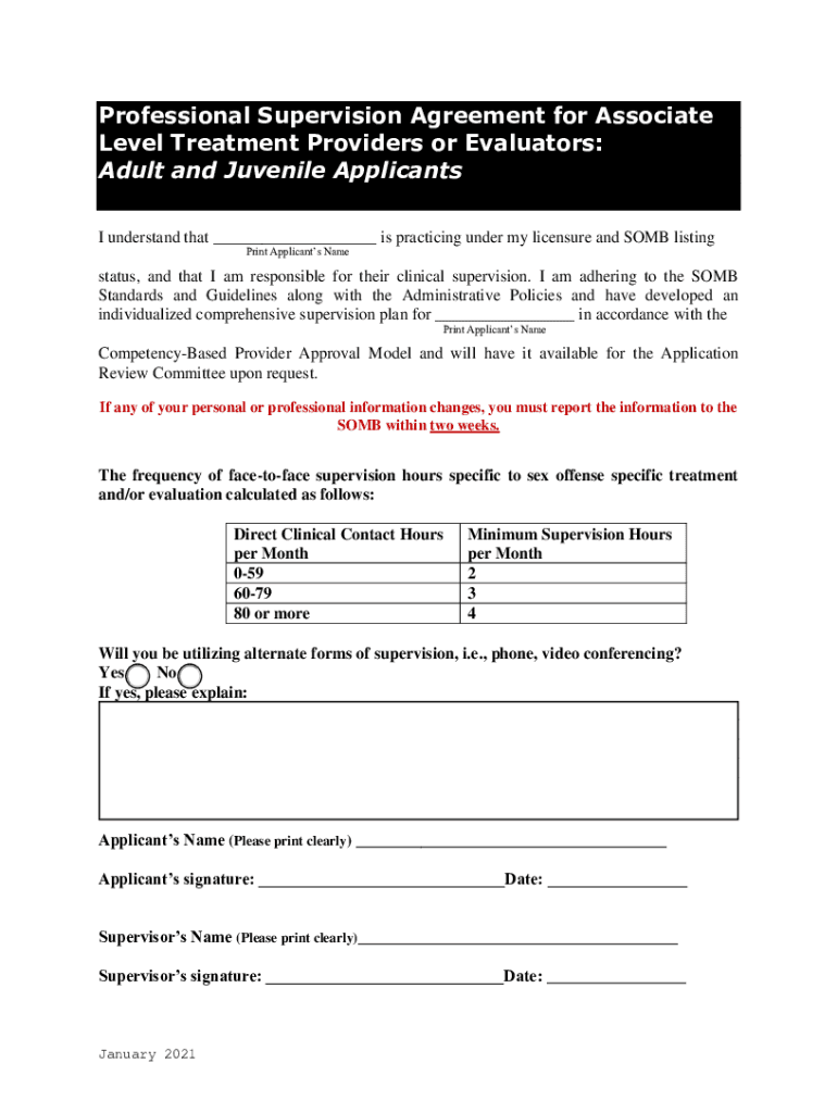 Fillable Online Professional Supervision Agreement for Associate Level ...