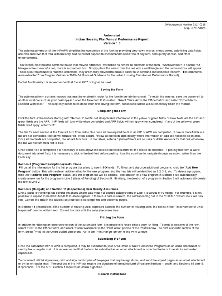 Fillable Online Indian Housing Plan (IHP) Annual Performance Report ...