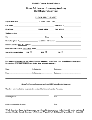 Fillable Online Grade 7-8 Summer Learning Academy 2022 Registration ...