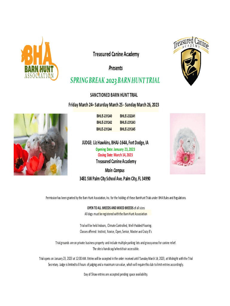 Fillable Online Obedience, Rally, Barn Hunt, and Scent Work Trials Schedule Fax Email Print ...