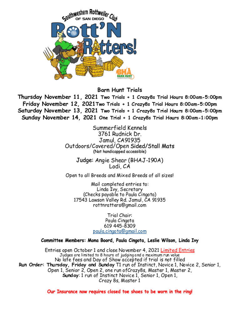 Fillable Online BARN HUNT TRIALS - Desert Rats Barn Hunt Club Fax Email Print - pdfFiller