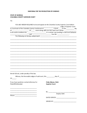 Fillable Online subpoena for the production of evidence at a deposition ...
