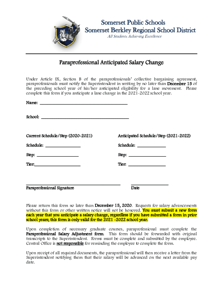 Fillable Online Para Anticipated Salary Adjustment Form Fax Email Print ...