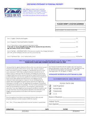 Fillable Online 2020 signed statement of personal property - Weber ...