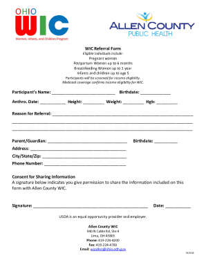 Fillable Online WIC Referral Form - Birthdate Fax Email Print - pdfFiller