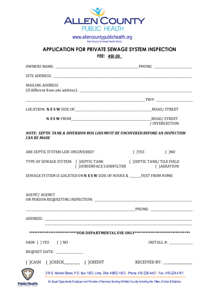 Fillable Online application for private sewage system inspection Fax Email Print - pdfFiller