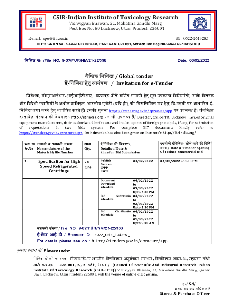 Fillable Online CSIR-Indian Institute of Toxicology Research Fax Email ...