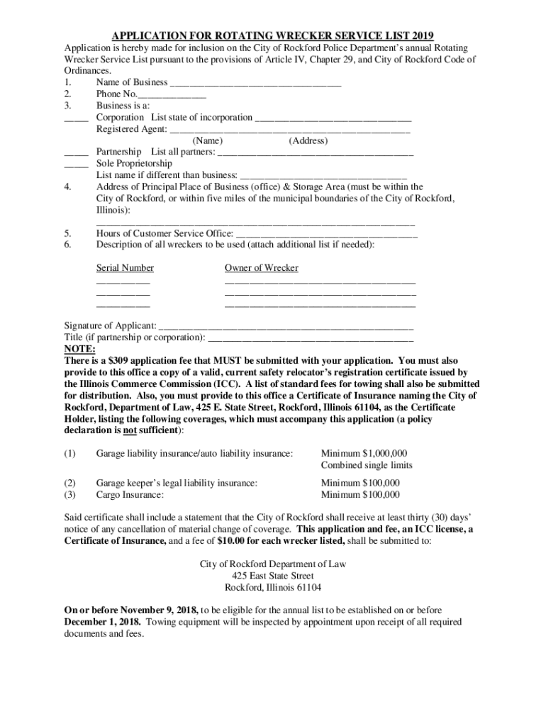 Fillable Online 35.04 APPLICATION FOR ROTATION WRECKER SERVICE ... Fax ...