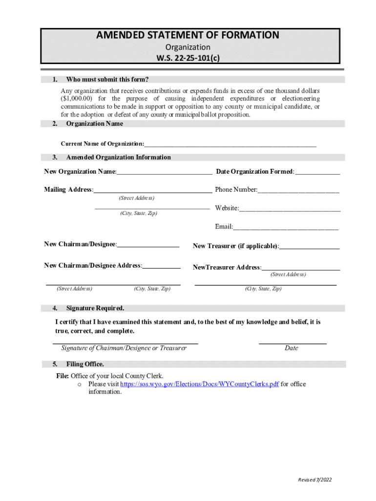 Fillable Online sos wyo Form 201 (Certificate of Formation - For-Profit ...