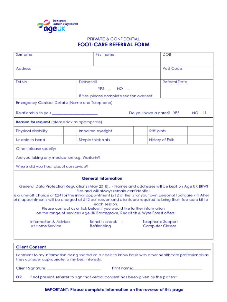 Fillable Online FOOT-CARE REFERRAL FORM Fax Email Print - pdfFiller