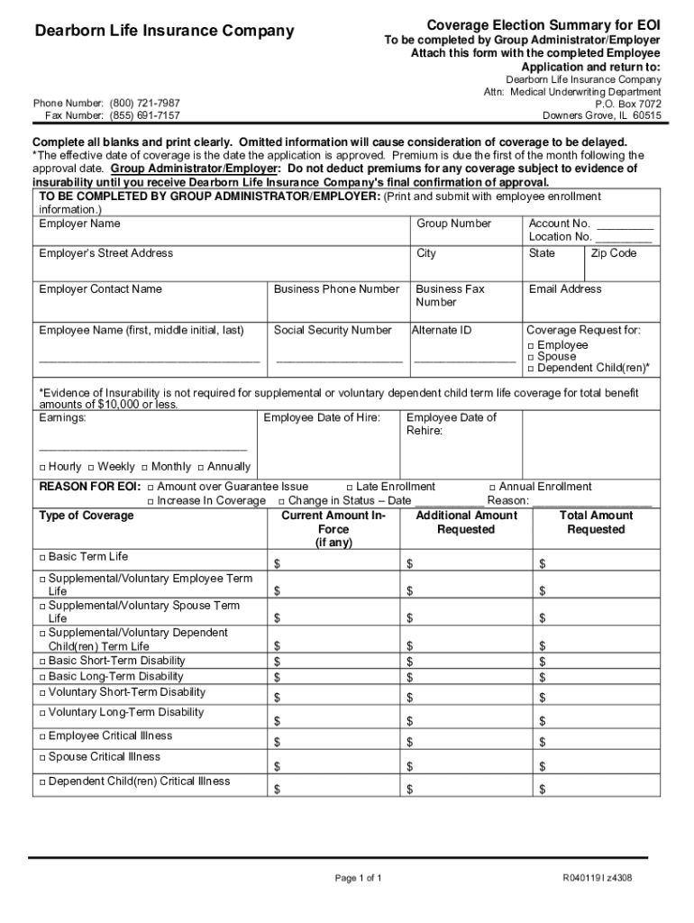 Fillable Online Fillable Online Coverage Election Summary for EOI ...