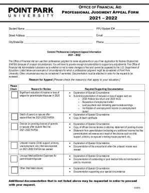 Fillable Online office of financial aid professional judgment appeal ...