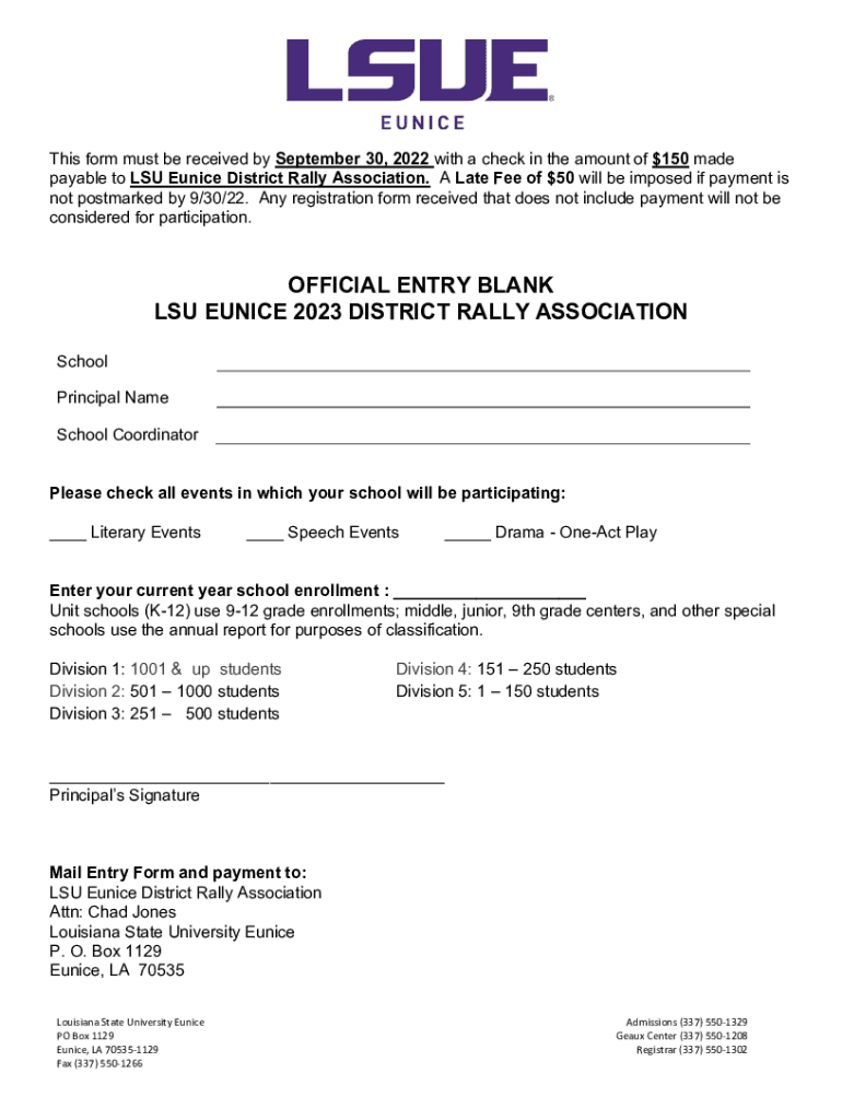 Fillable Online 2023 District Rally Entry Form Fax Email Print - pdfFiller