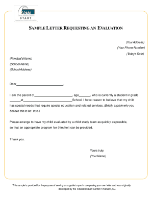 Fillable Online SAMPLE LETTER REQUESTING AN EVALUATION Fax Email Print ...